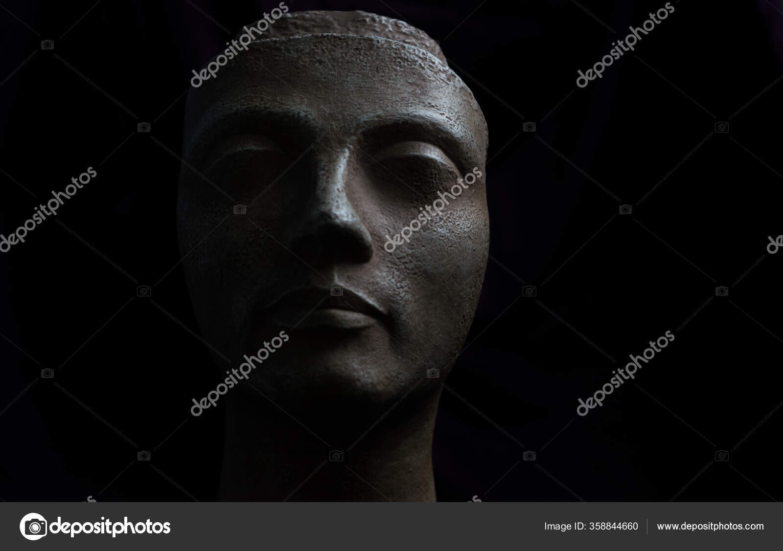 Ancient Greek Bust Depicts Face Female Figure Black Background Studio ...