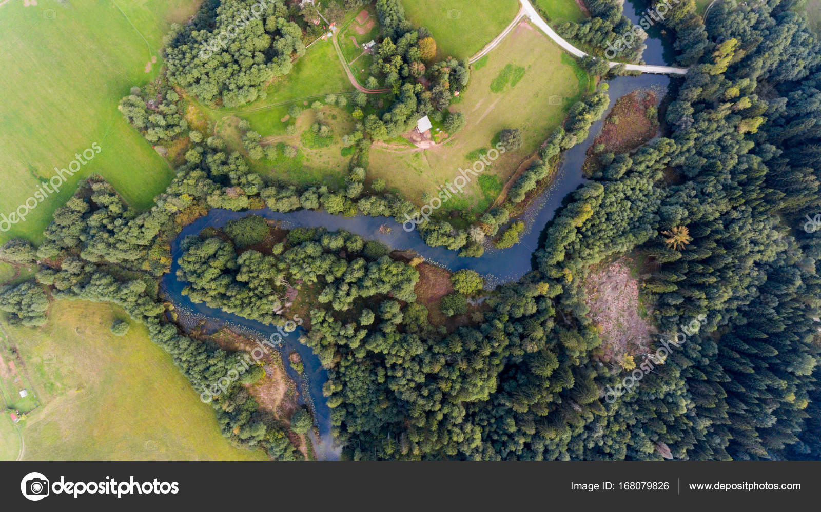 Aerial view of river bend through forest. Stock Photo by ©anze.bizjan ...