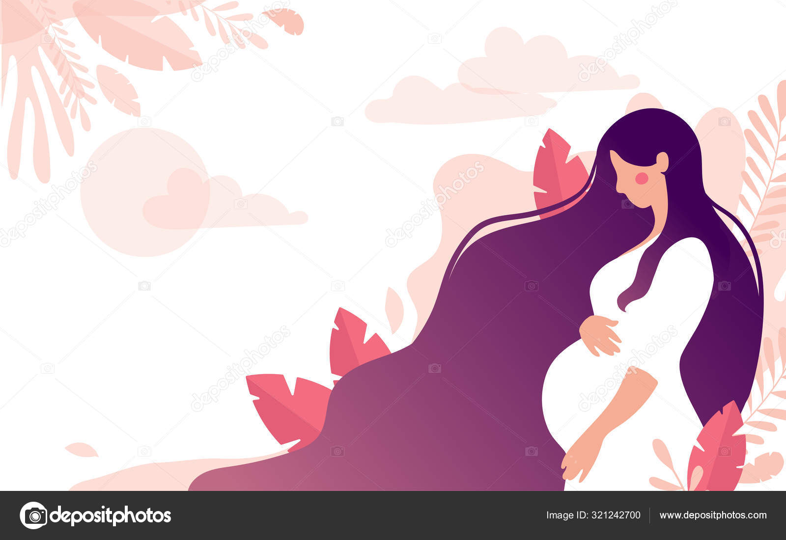 Cute character of a pregnant woman on a background of a gentle ...