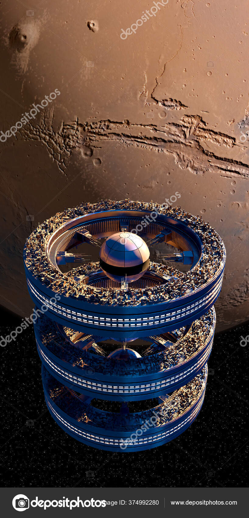 Futuristic Spaceship Mars Three Wheels Sky City Structure Science ...