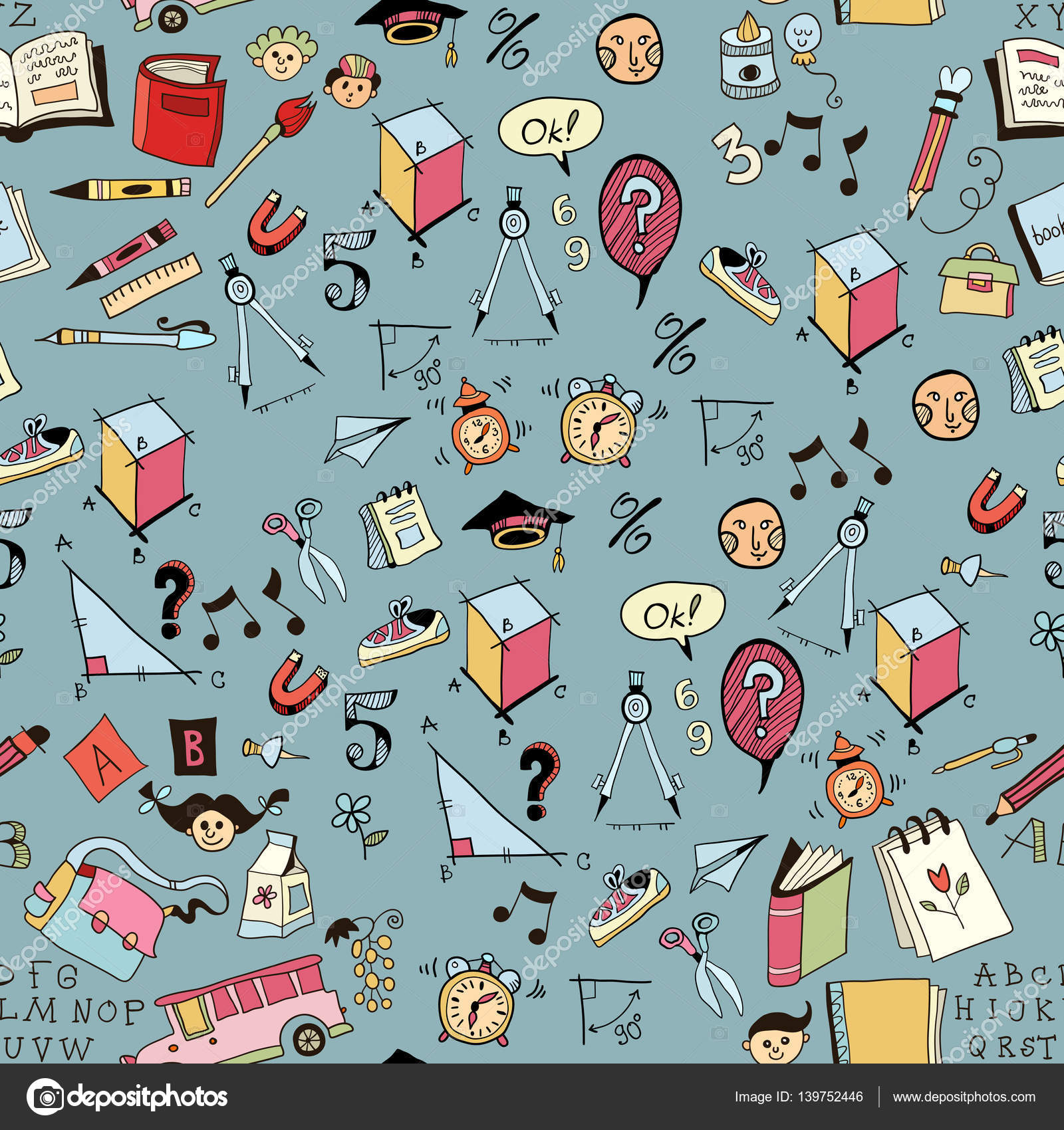 Seamless pattern with different school things. Stock Vector Image by ...