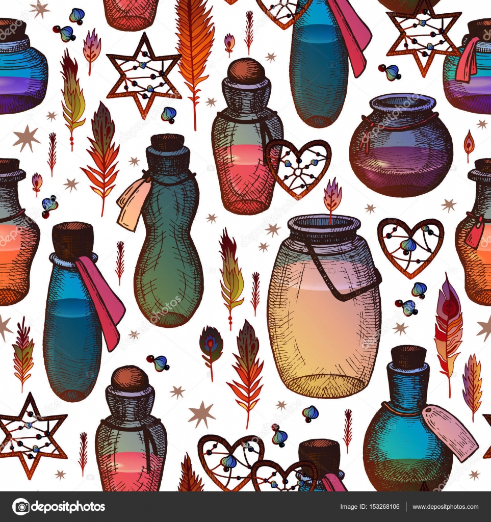 Magic seamless pattern with glass flasks. — Stock Vector © PictuLandra ...