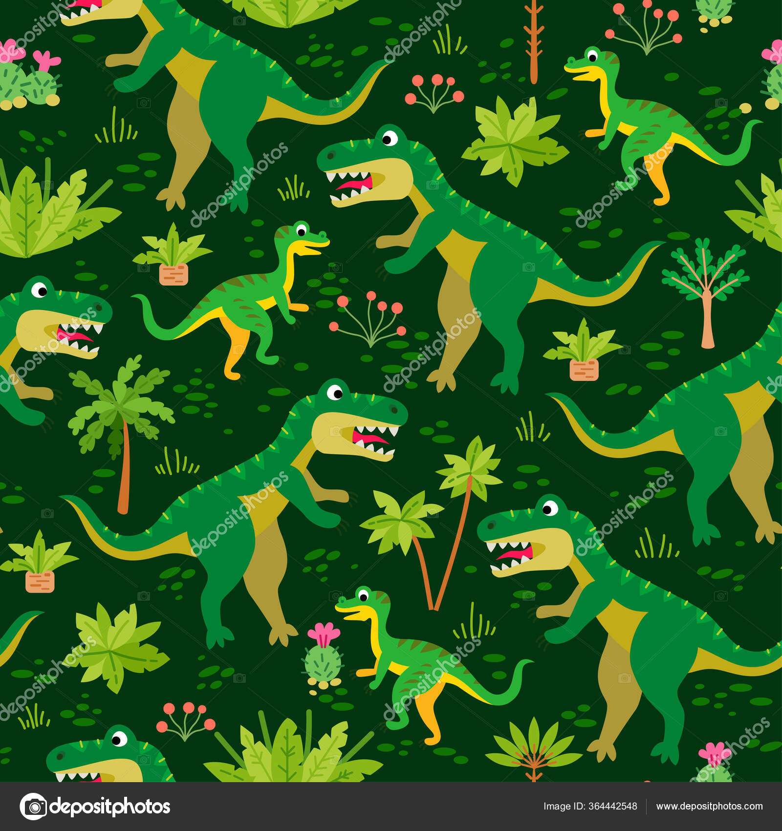 A Childish dinosaurs and tropical leaves pattern Stock Vector by ...