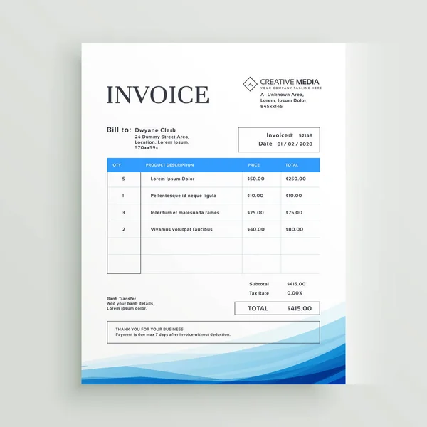 Minimal Blue Invoice Template Design — Stock Vector © StarLine #207287104