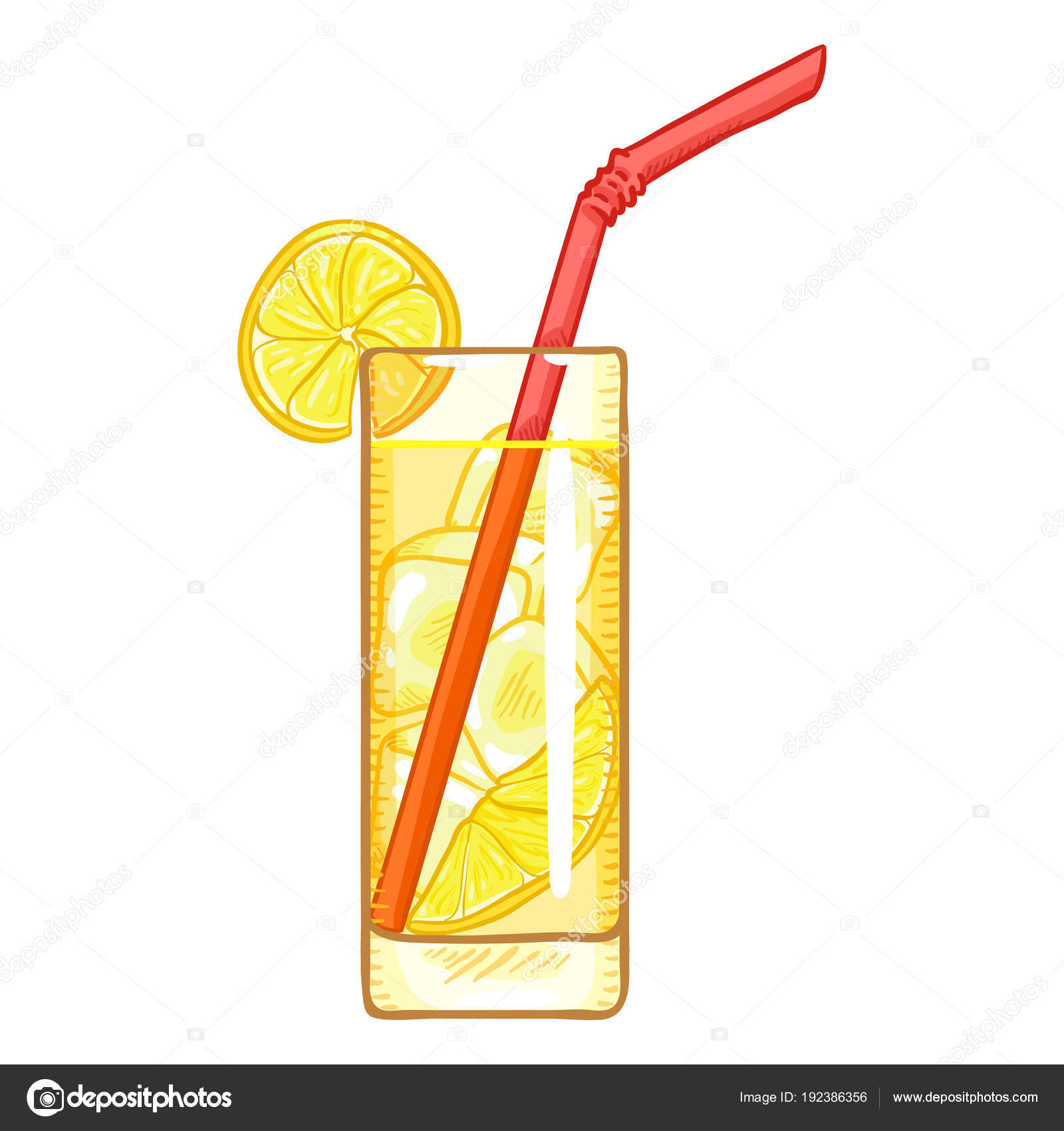 Vector Cartoon Illustration Glass Lemonade Lemon Slice Ice Drinking ... Vector Cartoon Illustration Glass Lemonade Lemon Slice Ice Drinking ...