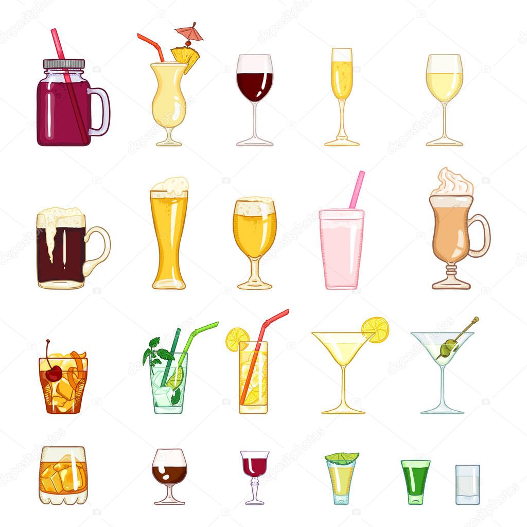 Pictures Cartoon Cocktails Vector Cartoon Set Alcohol Soft Drinks