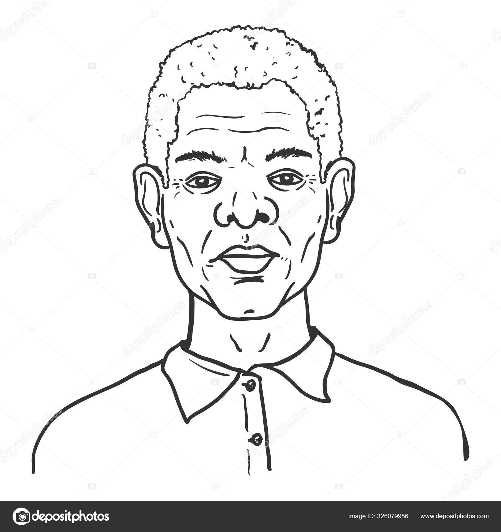 Vector Outline Avatar Old Afro American Man Male Character Portrait