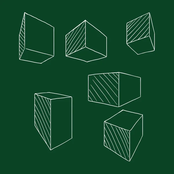 3d Line Cubes and Parallelepipeds. Vector Set of Outline Perspective ...