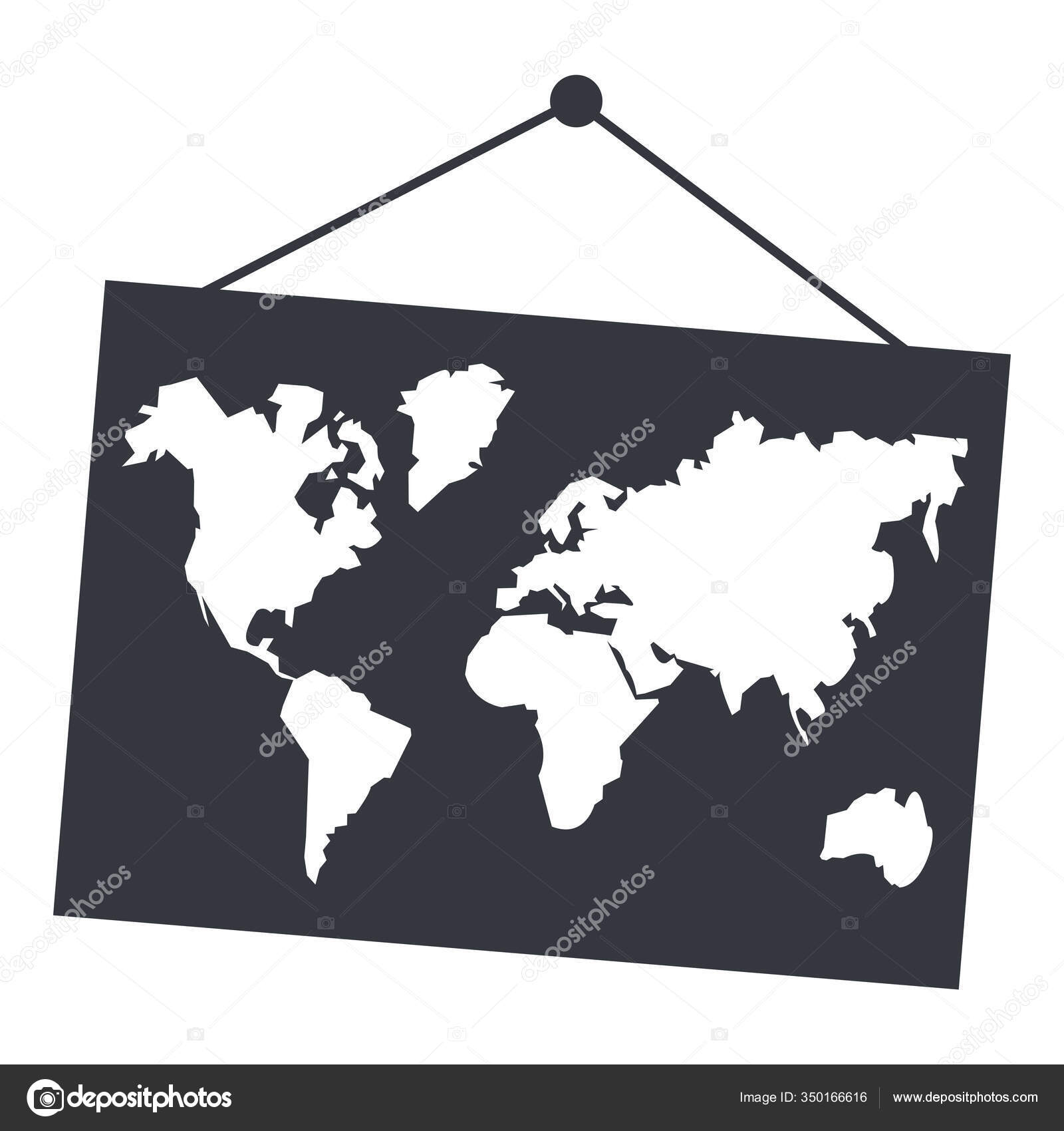 World Map Icon Vector Black Pictogram Hanged School Geographical Map ...