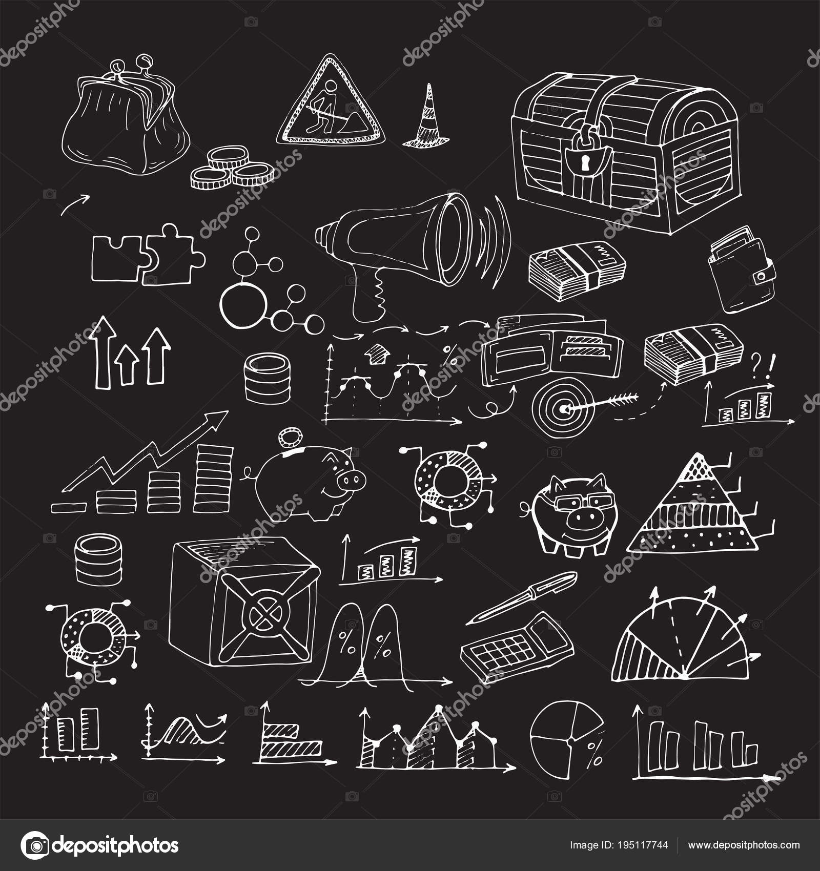 Hand drawn doodle business finance analytics earnings elements. — Stock ...