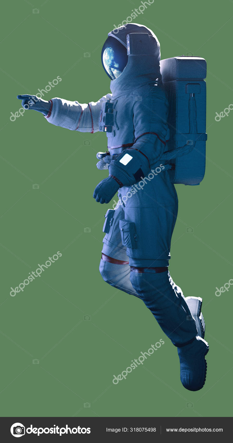Astronaut Pointing Laterlal View Cut Out Green Screen Rendering Stock ...