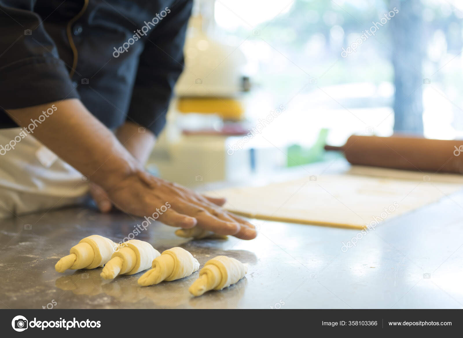 Man Kitchen Making Croissant — Stock Photo © AppleEyesStudio #358103366