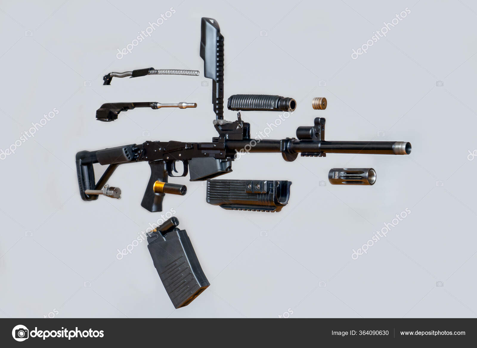 Disassembled Machine Gun Rifle Boar Gray Background Isolated Details ...
