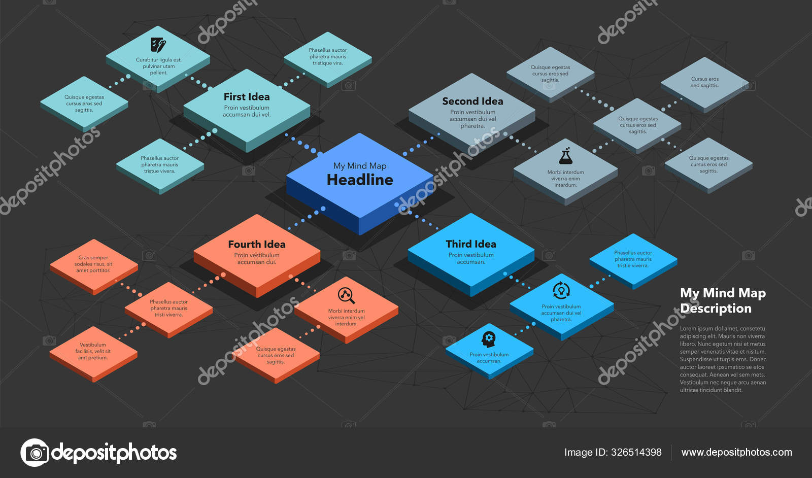 Simple Infographic Isometric Mind Map Visualization Template Dark ...