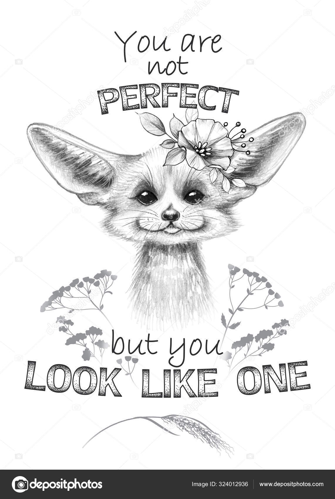 Cartoon Fennec Fox with Flower and Inscription Stock Illustration by ...
