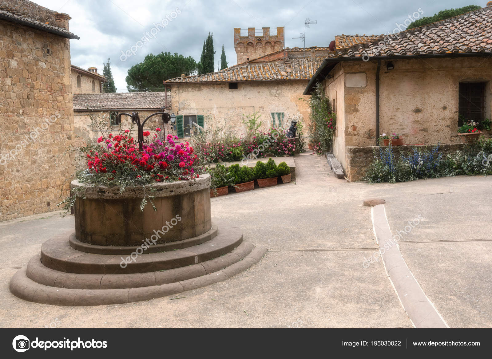 Magic streets of a medieval town in Tuscany, Monticchiello. Stock Photo ...