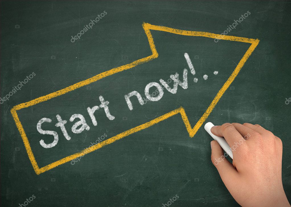 Start now chalkboard write concept 3d illustration — Stock Photo ...