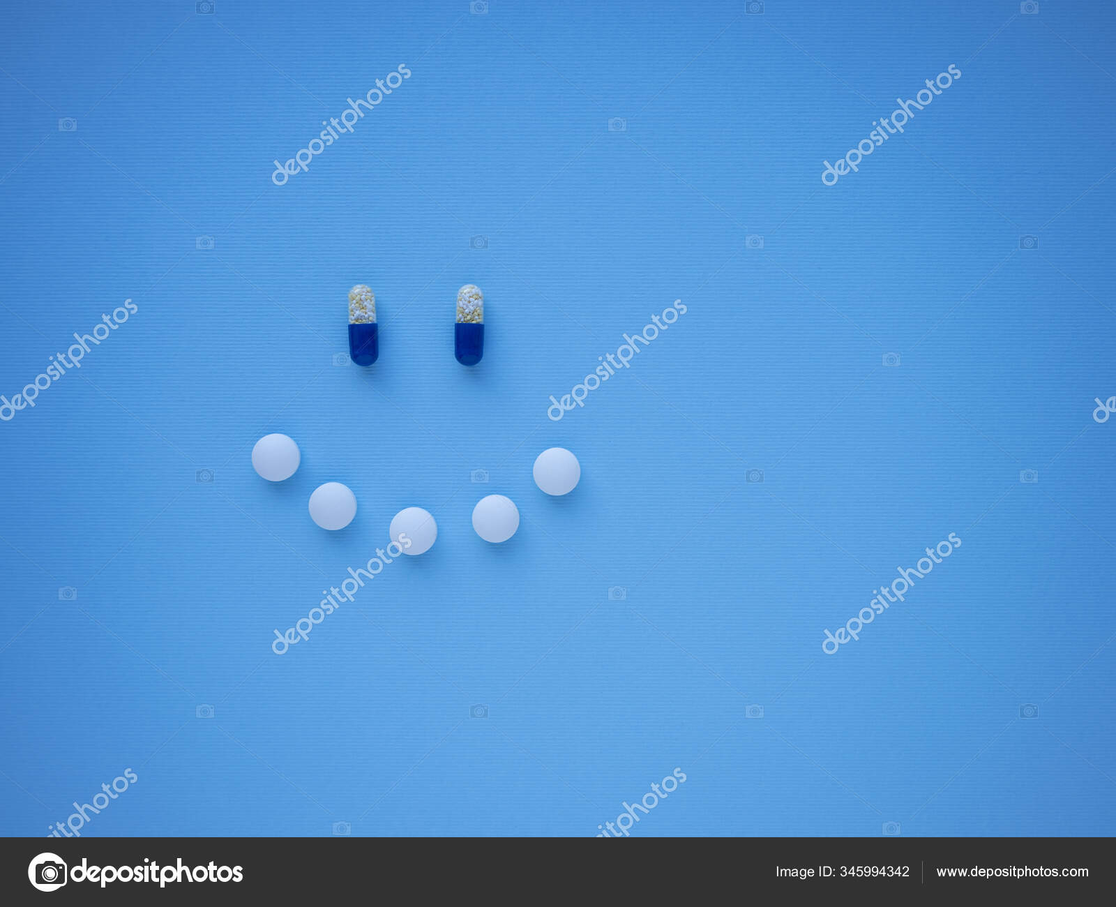 Happy Smiley Face Made Blue White Tablets Pills Blue Background Stock ...
