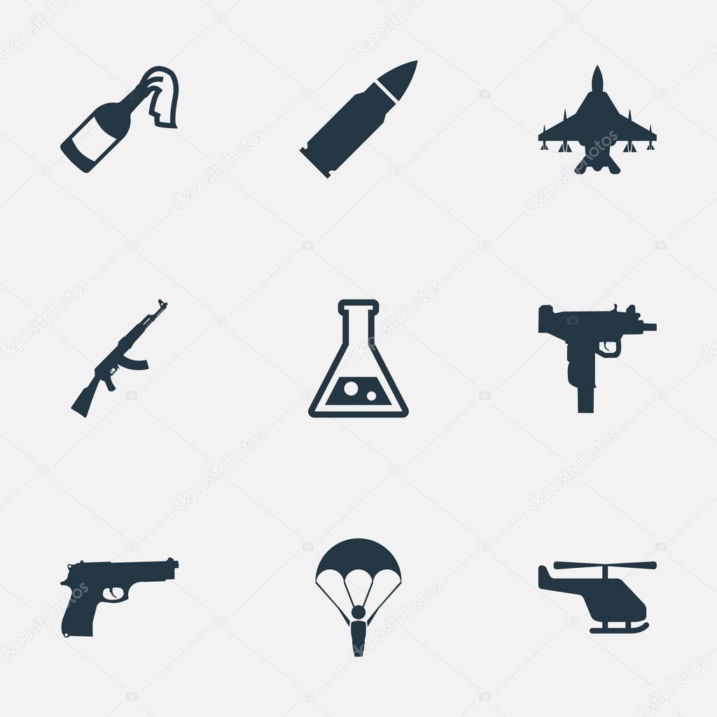 Vector Illustration Set of Simple Army Icons. Elementos Pistola, Fuerza ...