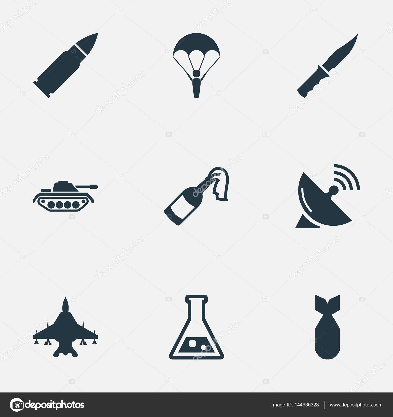 Vector Illustration Set of Simple Army Icons. Elementos Nuke, Fuerza ...
