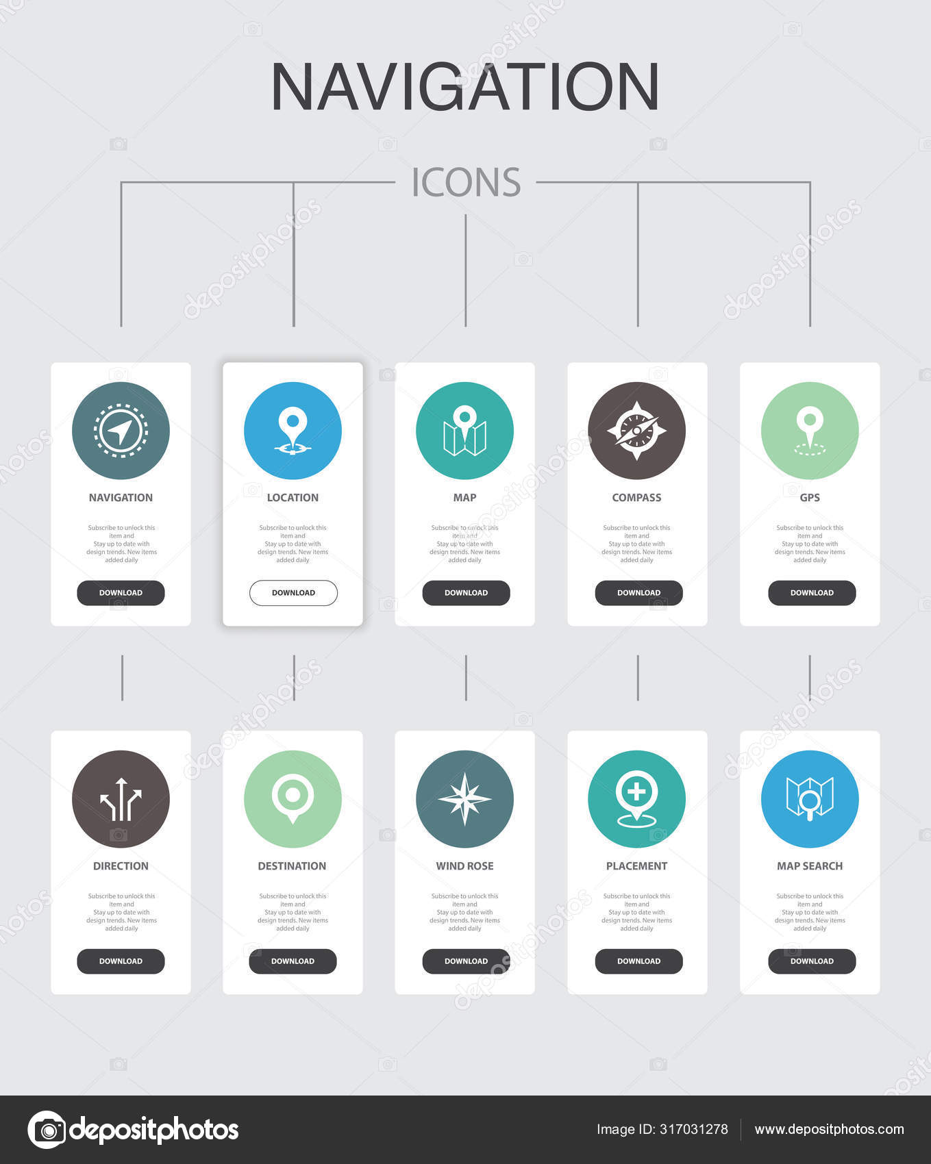Navigation Infographic 10 steps UI design.location, map, gps, direction ...