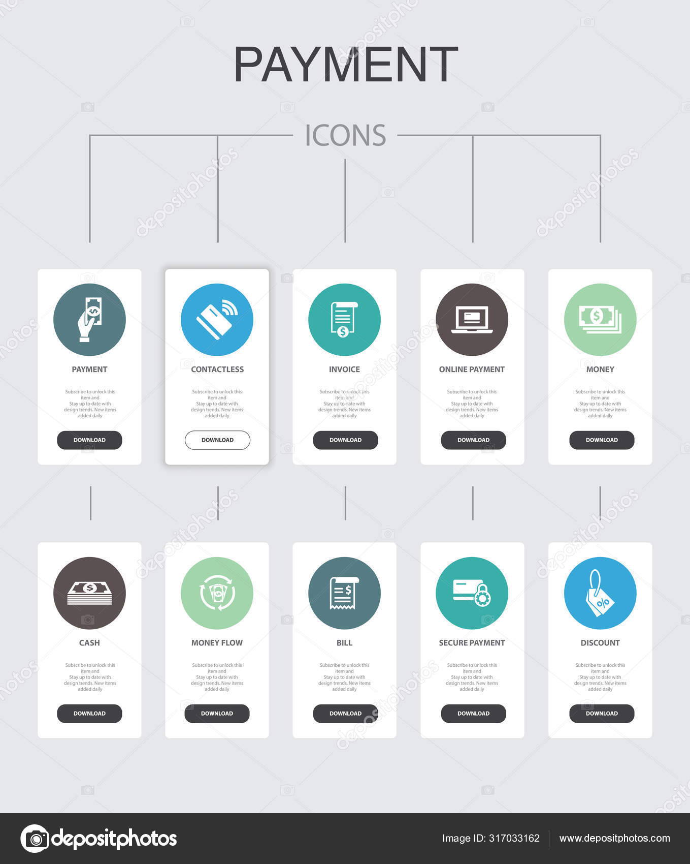 Payment Infographic 10 steps UI design.Invoice, money, bill, discount ...