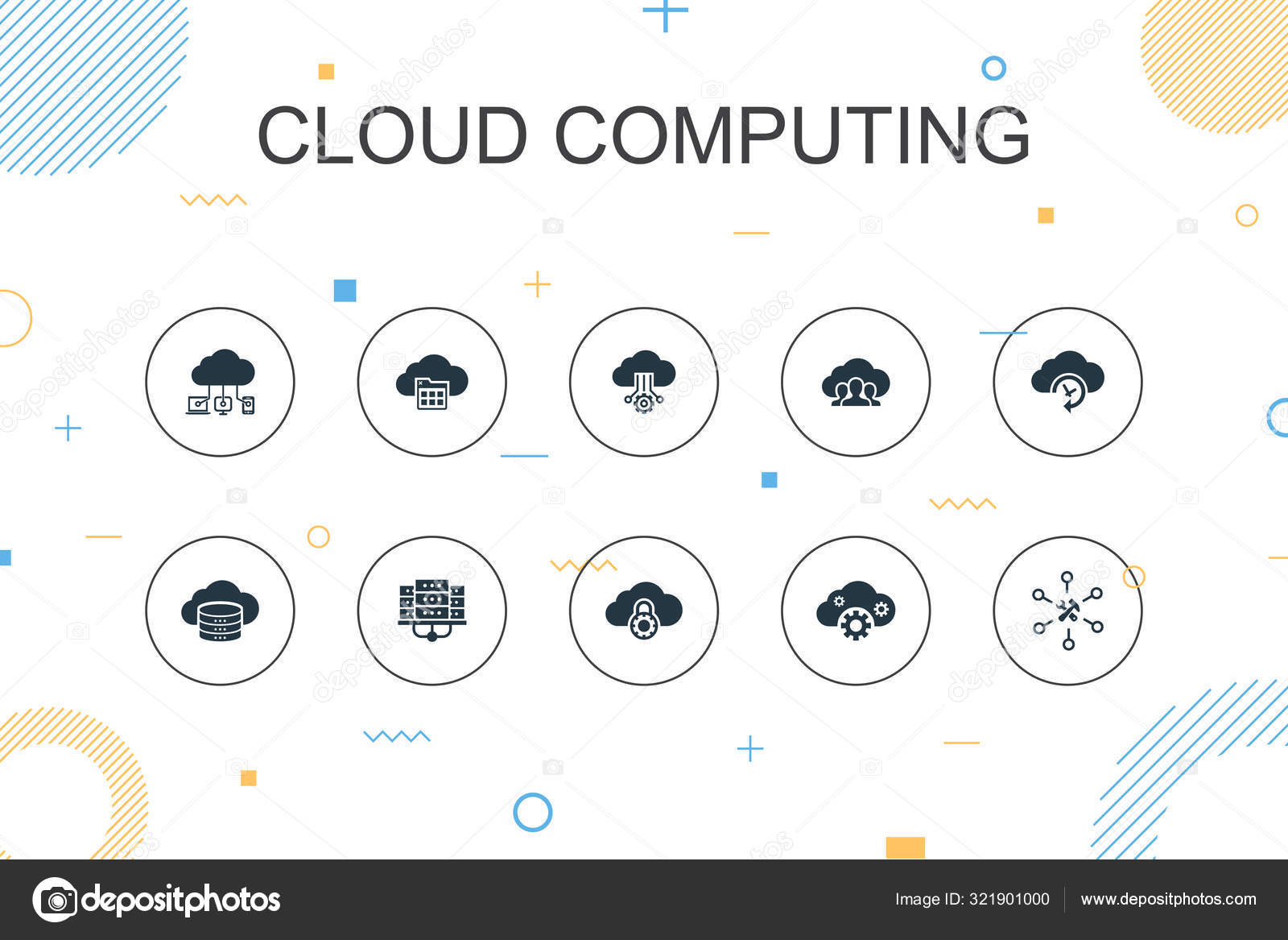 Cloud computing plantilla de Infografía de moda. Diseño de línea ...