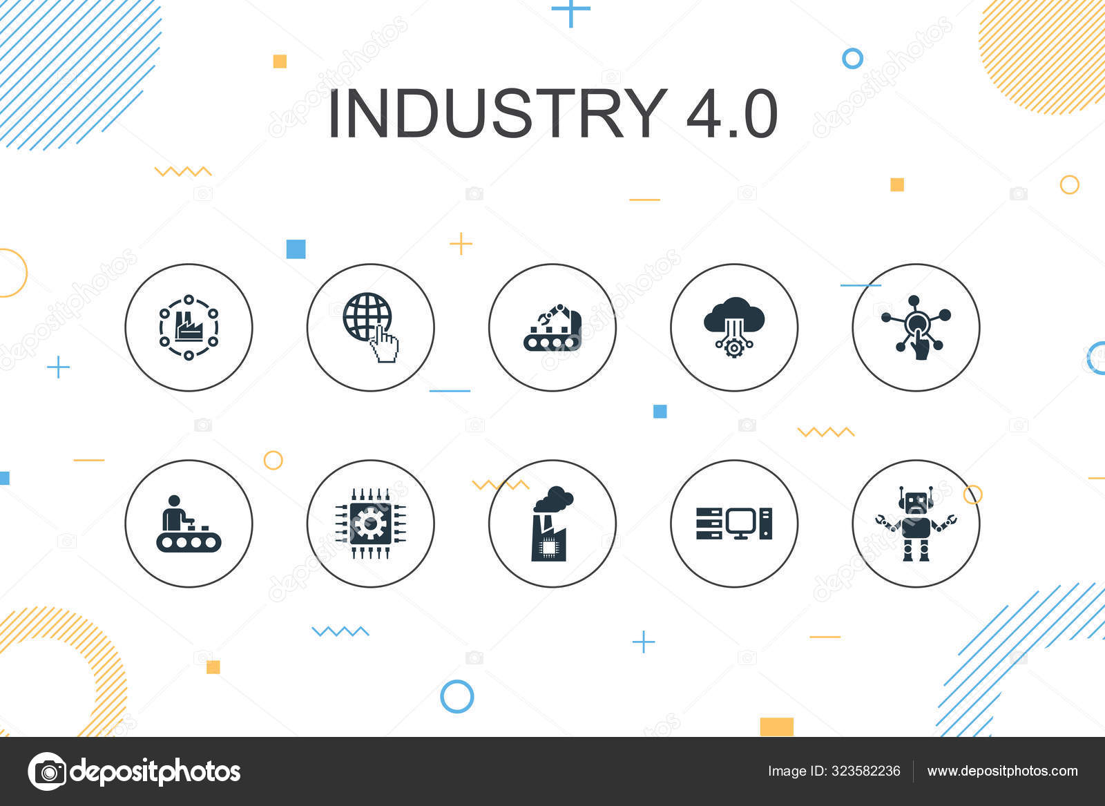 Industry 4.0 trendy Infographic template. Thin line design with ...