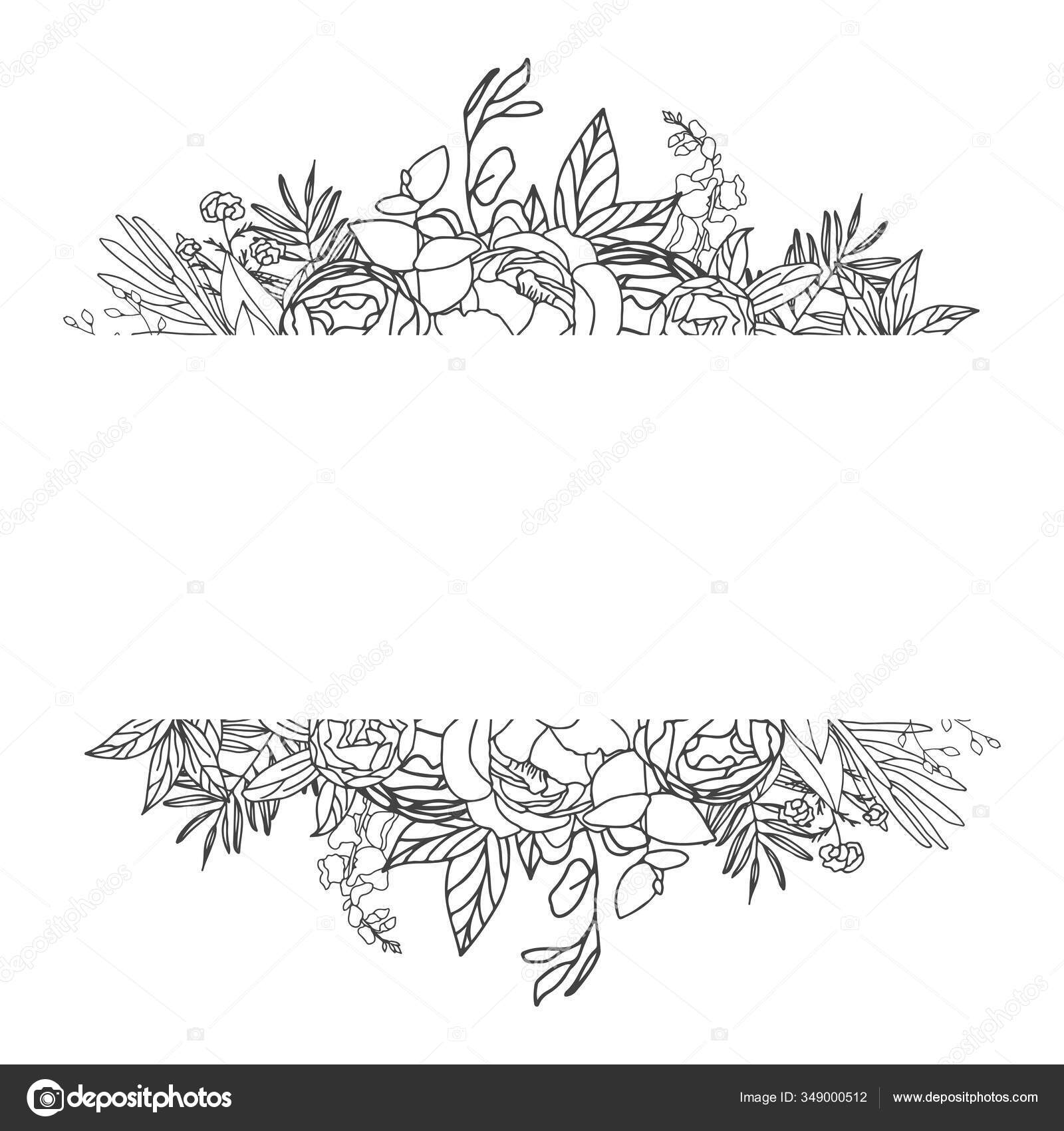 Elegant Delicate Floral Frame Black White Linear Hand Drawing ...