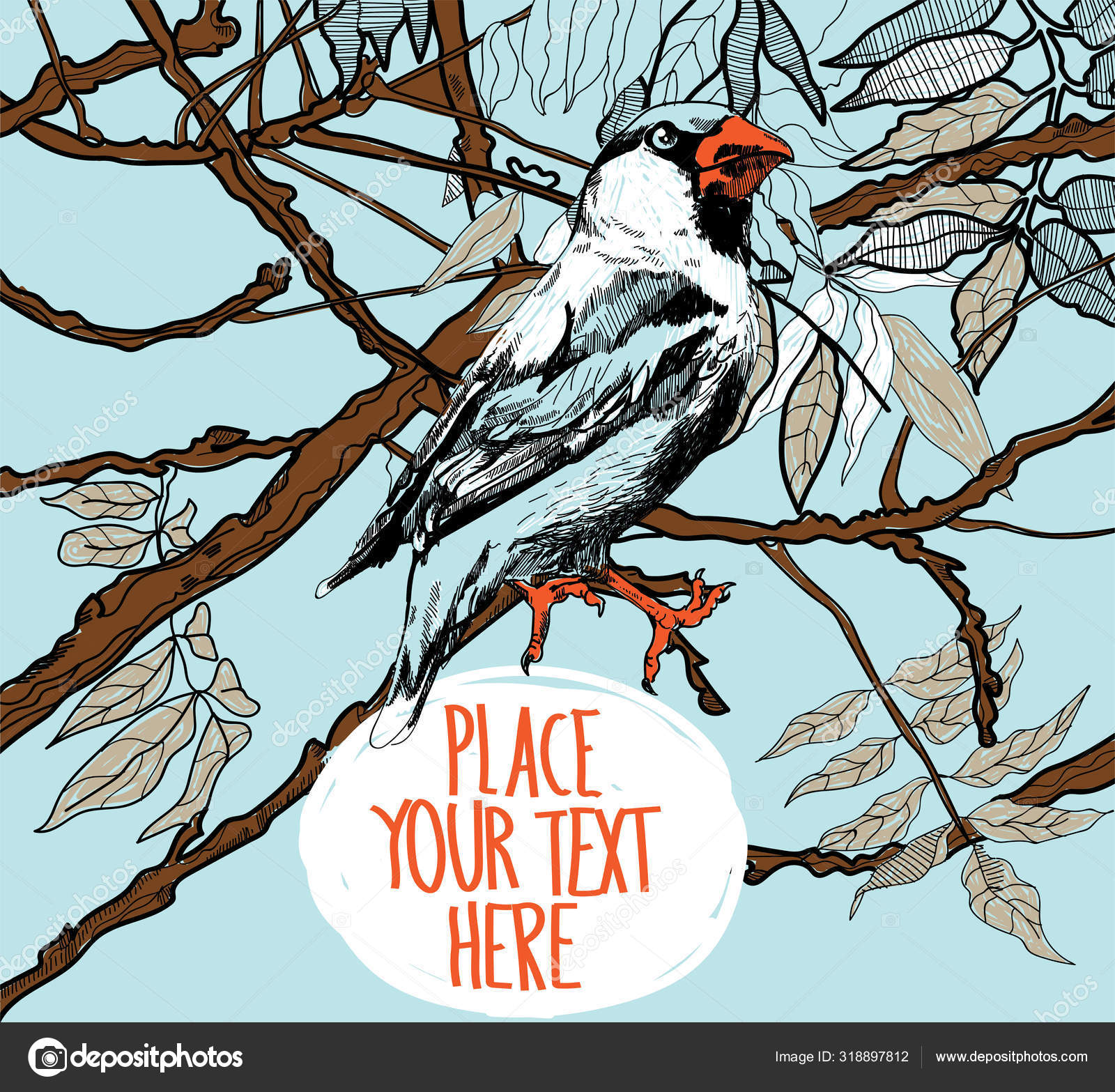 Klest Bird Branch Leaves Trees Autumn Leaves Stock Vector Image by ...