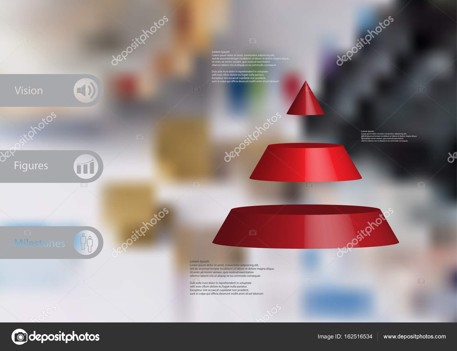 3D illustration infographic template with triangle horizontally divided ...