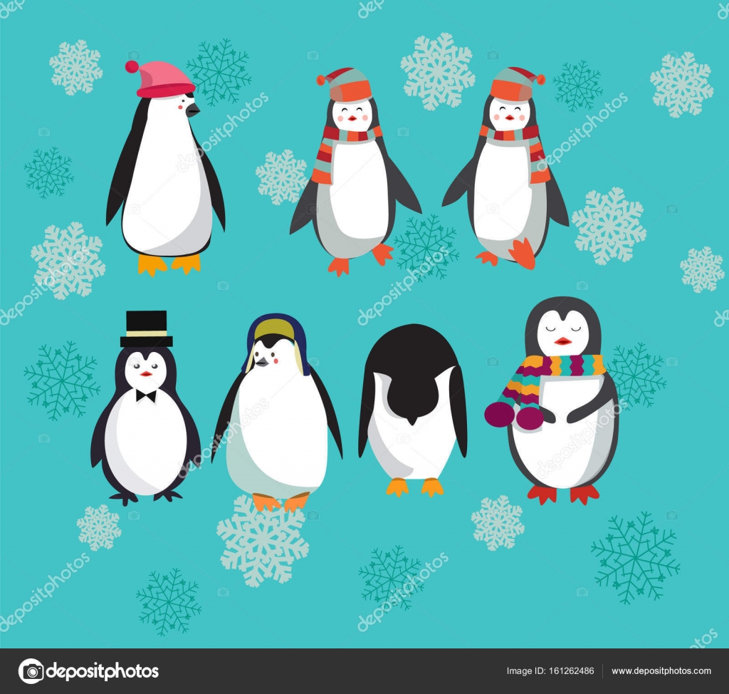 Conjunto de vectores con carácter de pingüinos lindo . Vector de stock #161262486 de ©margolana