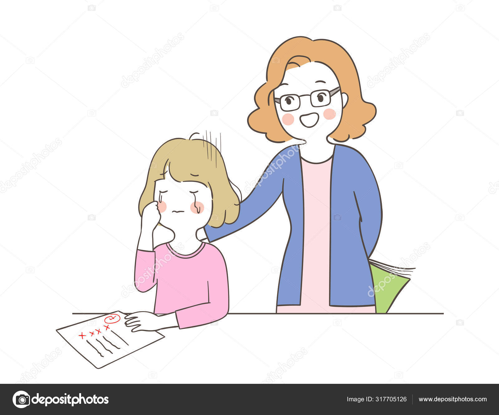 Teacher Comforting Her Student Simply Vector Illustration Stock ...