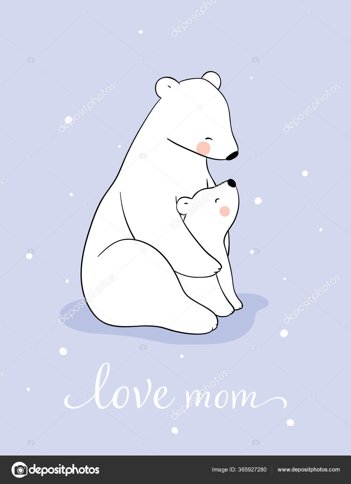 Draw Vector Mom Polar Bear Baby Sitting Snow Stock Vector Image by ...
