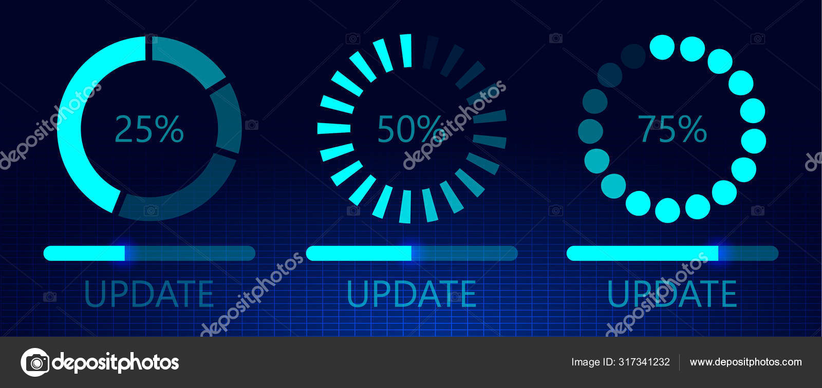 Set of software update on cyberspace. Loading process concept. Upgrade ...