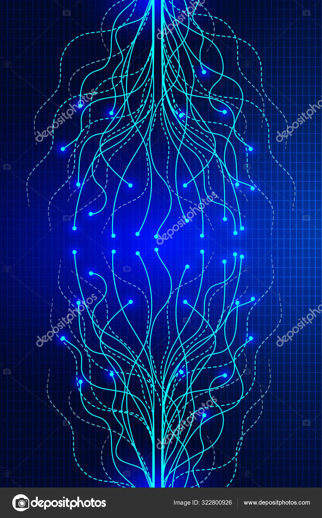 Digital future waves in cyberspace with grid. AI technology concept ...