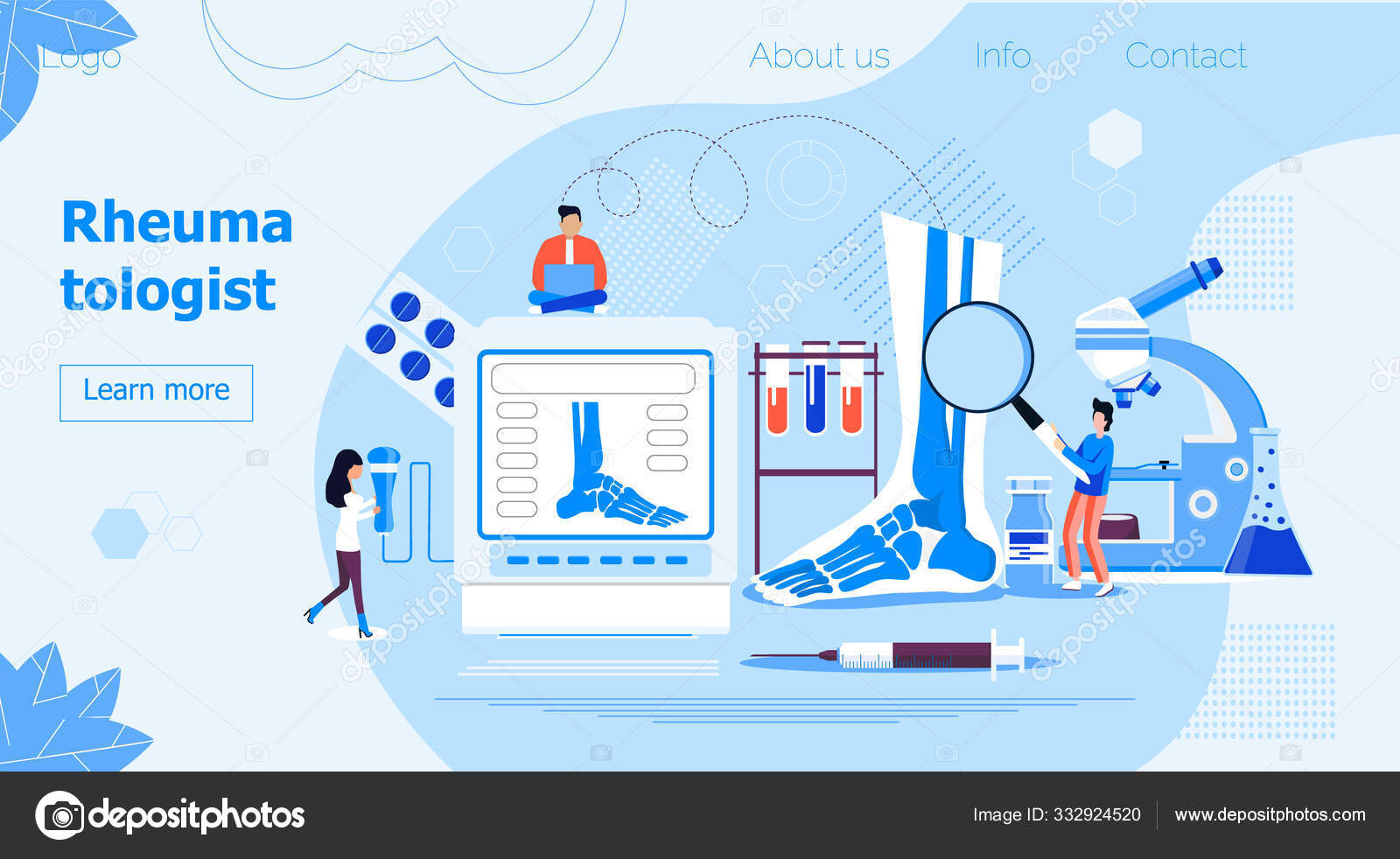 Rheumatologist concept for website. Tiny doctors treat rheumatism ...
