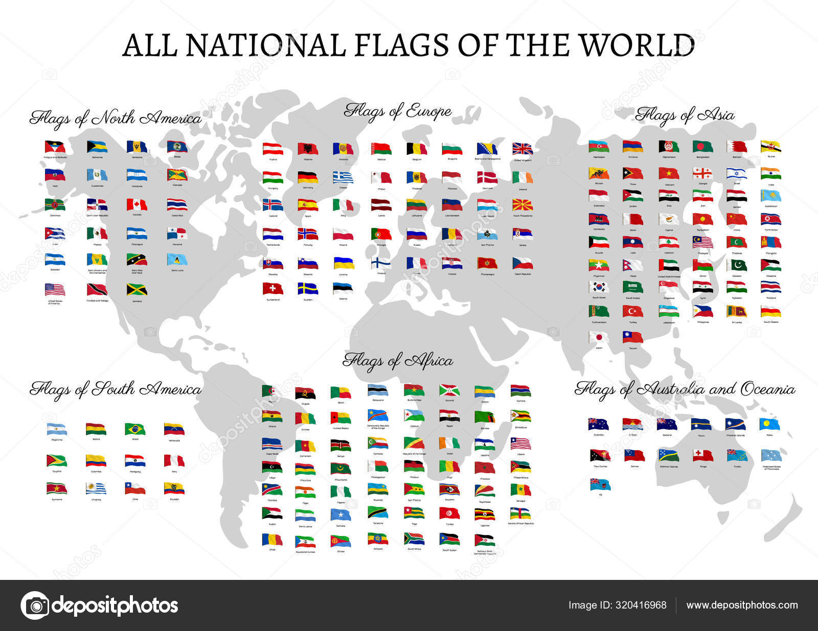 Image vectorielle Tous les drapeaux nationaux du monde. Drapeau agitant ...