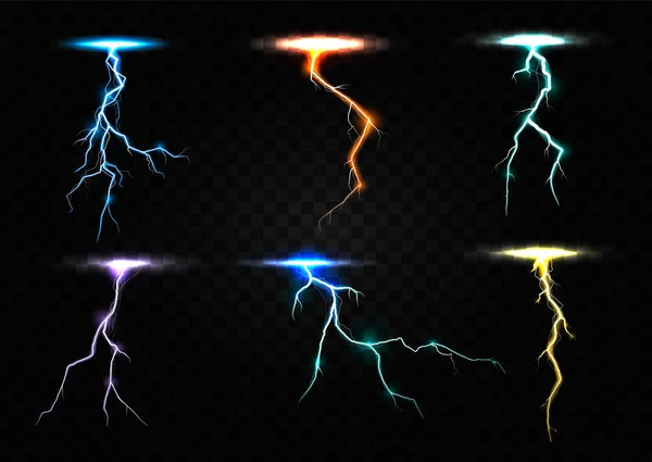 Colored lightning bolt vector set on transparent background. Stock ...
