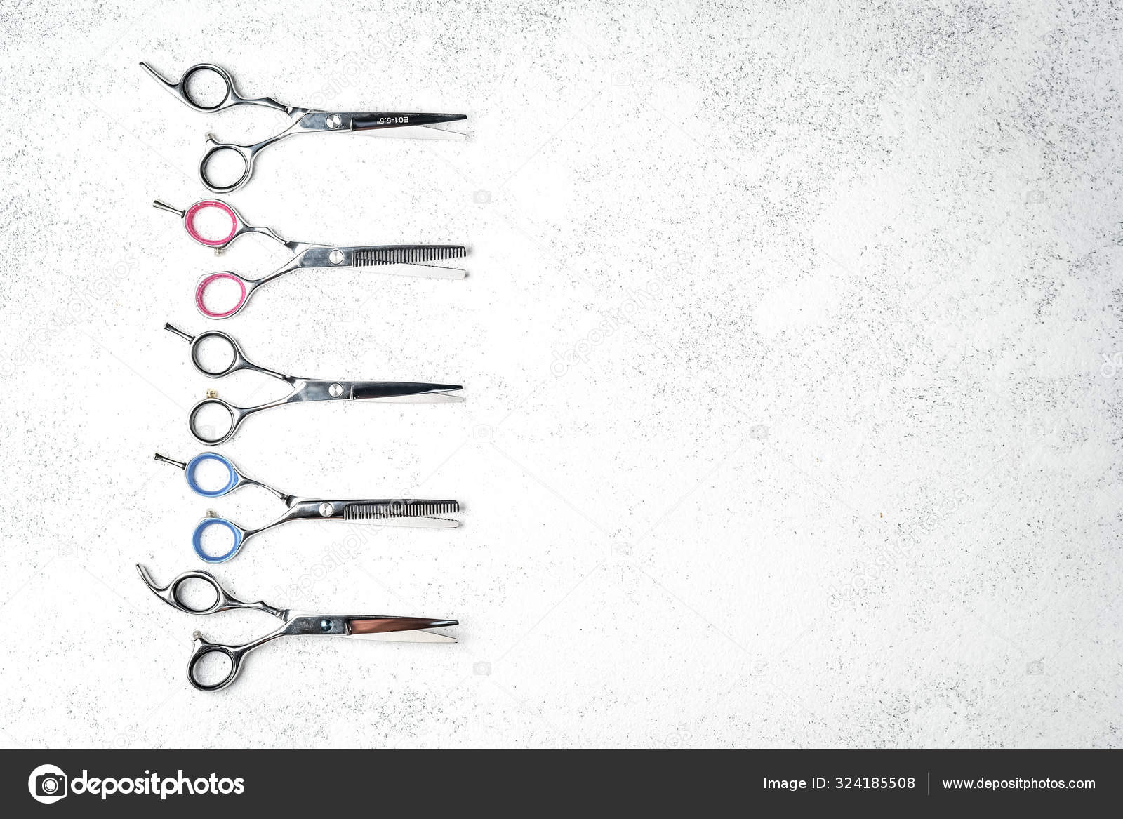 Set Scissors Hairdresser Light Background Top View Copy Space Stock ...