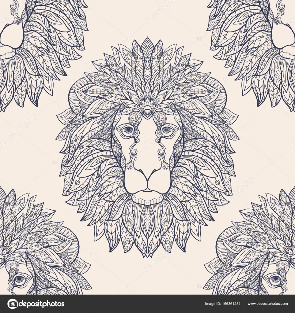 Lion with decor pattern. Seamless pattern, background. Stock ...