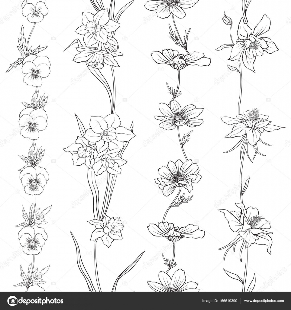 Outline floral seamless pattern with flowers in vintage style. S Stock ...