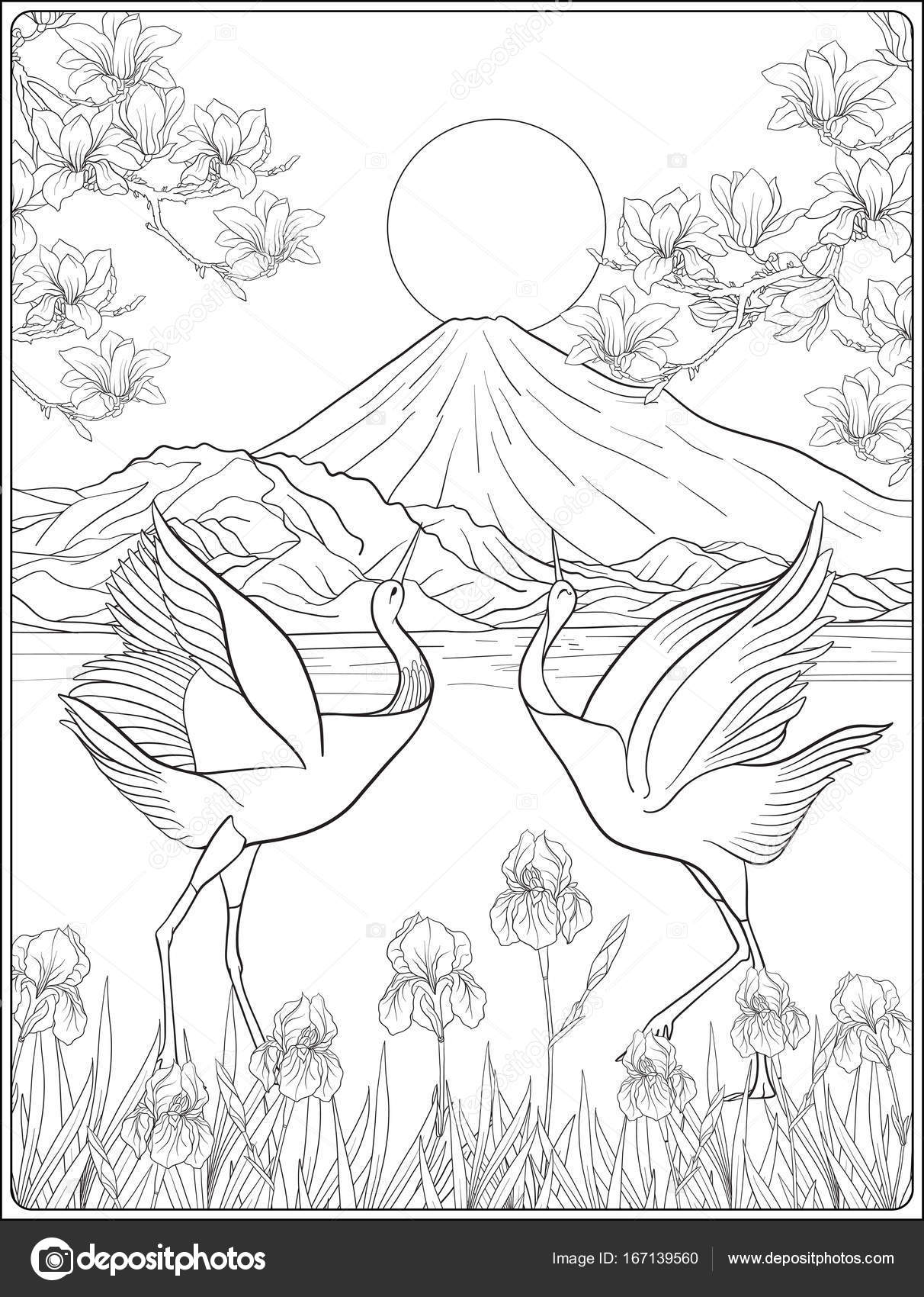 Japanese Crane Coloring Page