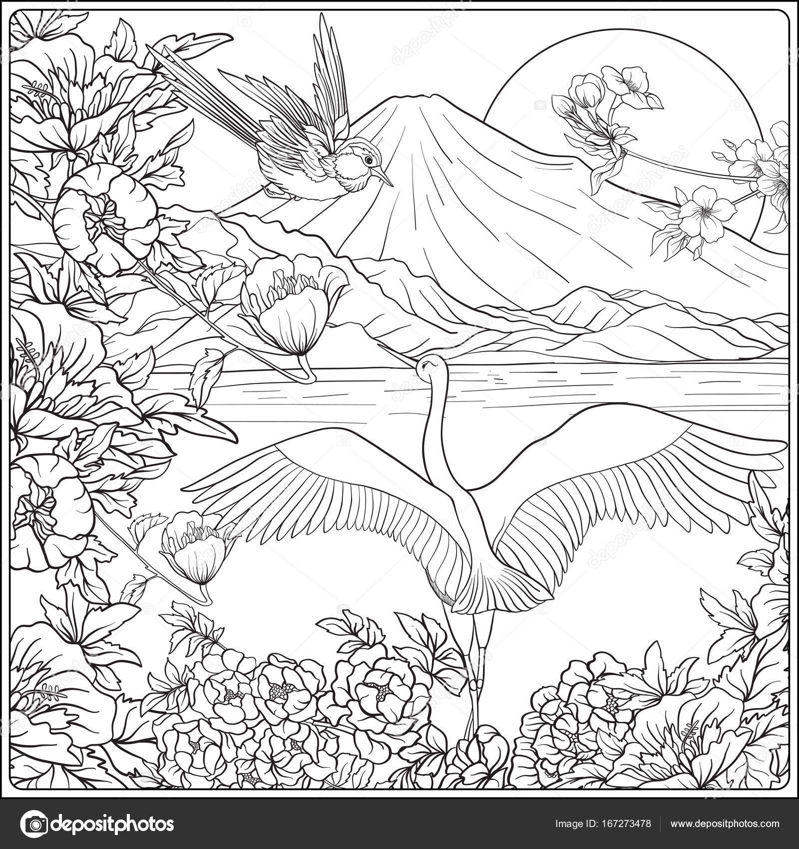 Japanese Crane Coloring Page