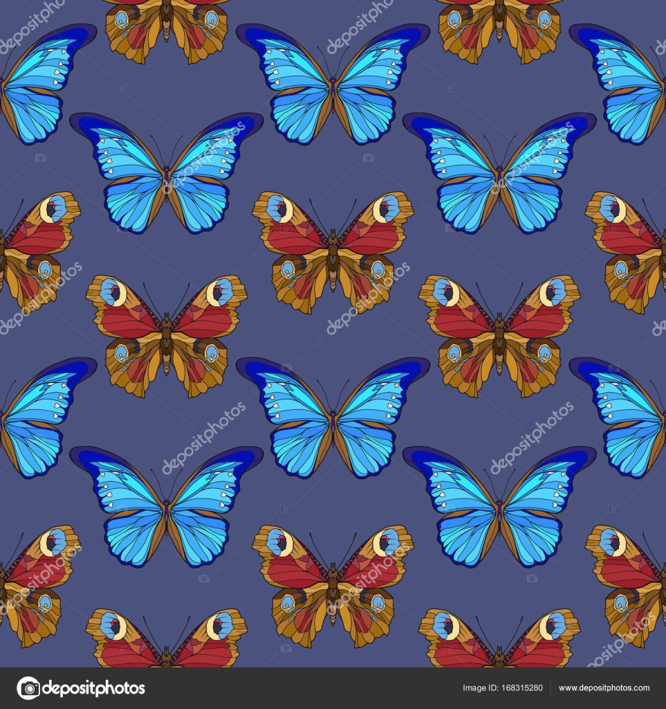 Colorful seamless pattern, background with butterflies. Vector ...