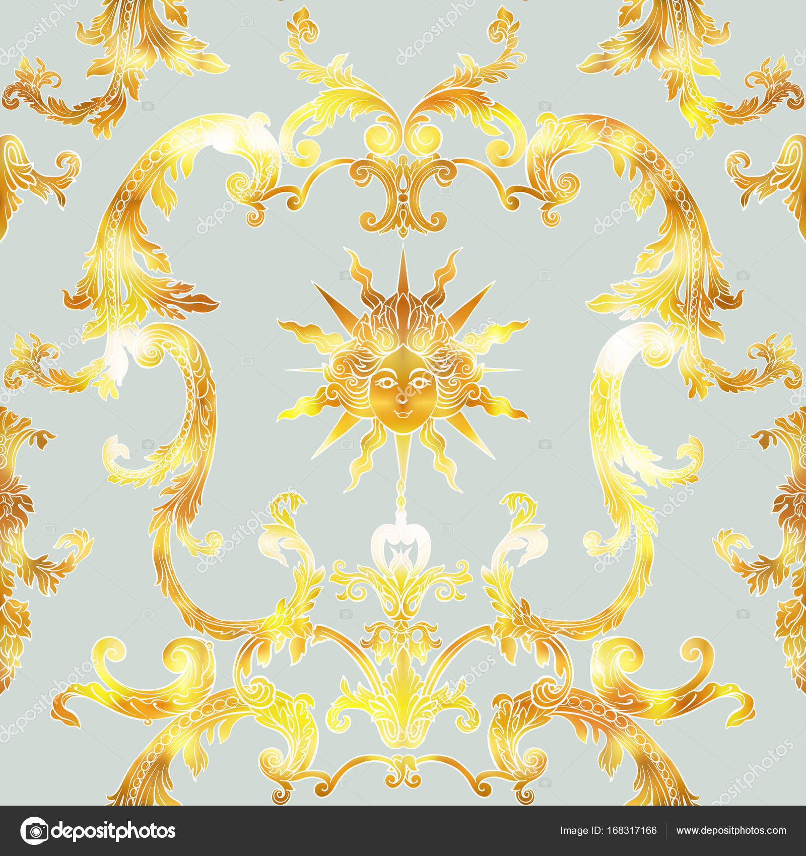 Seamless pattern with richly decorated rococo style floral decor ...