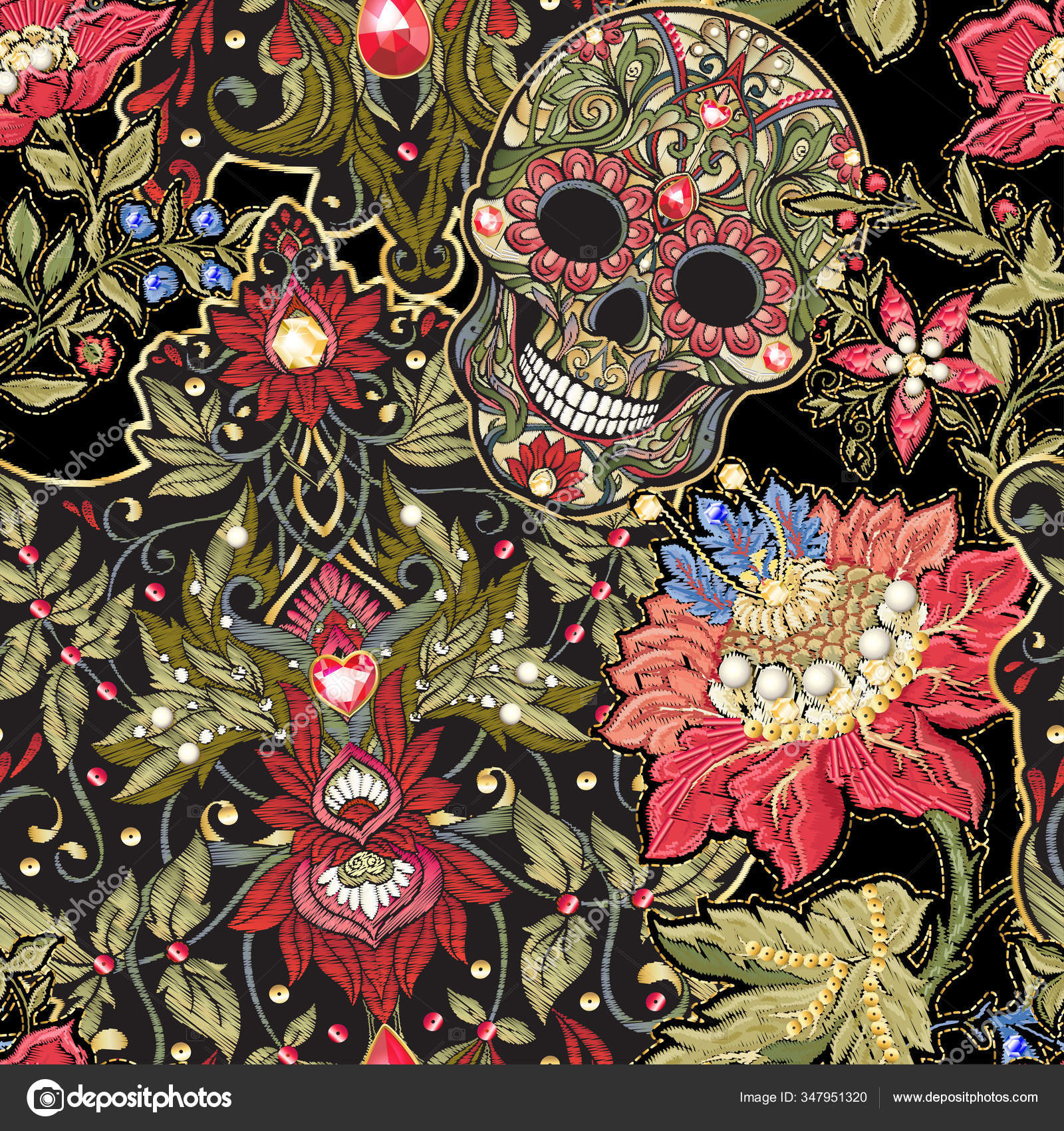 Seamless pattern, background with patch, embroidery imitation. Stock ...