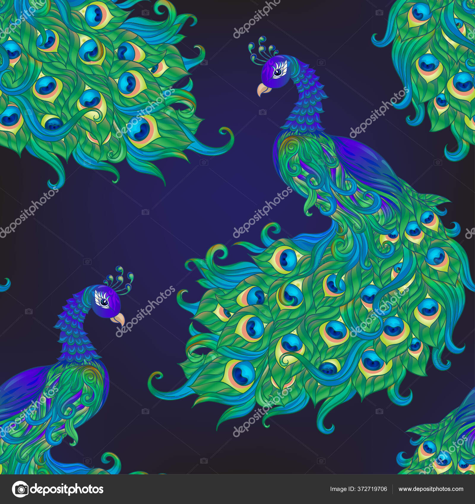 Peacock bird seamless pattern, background. Stock Vector by ...