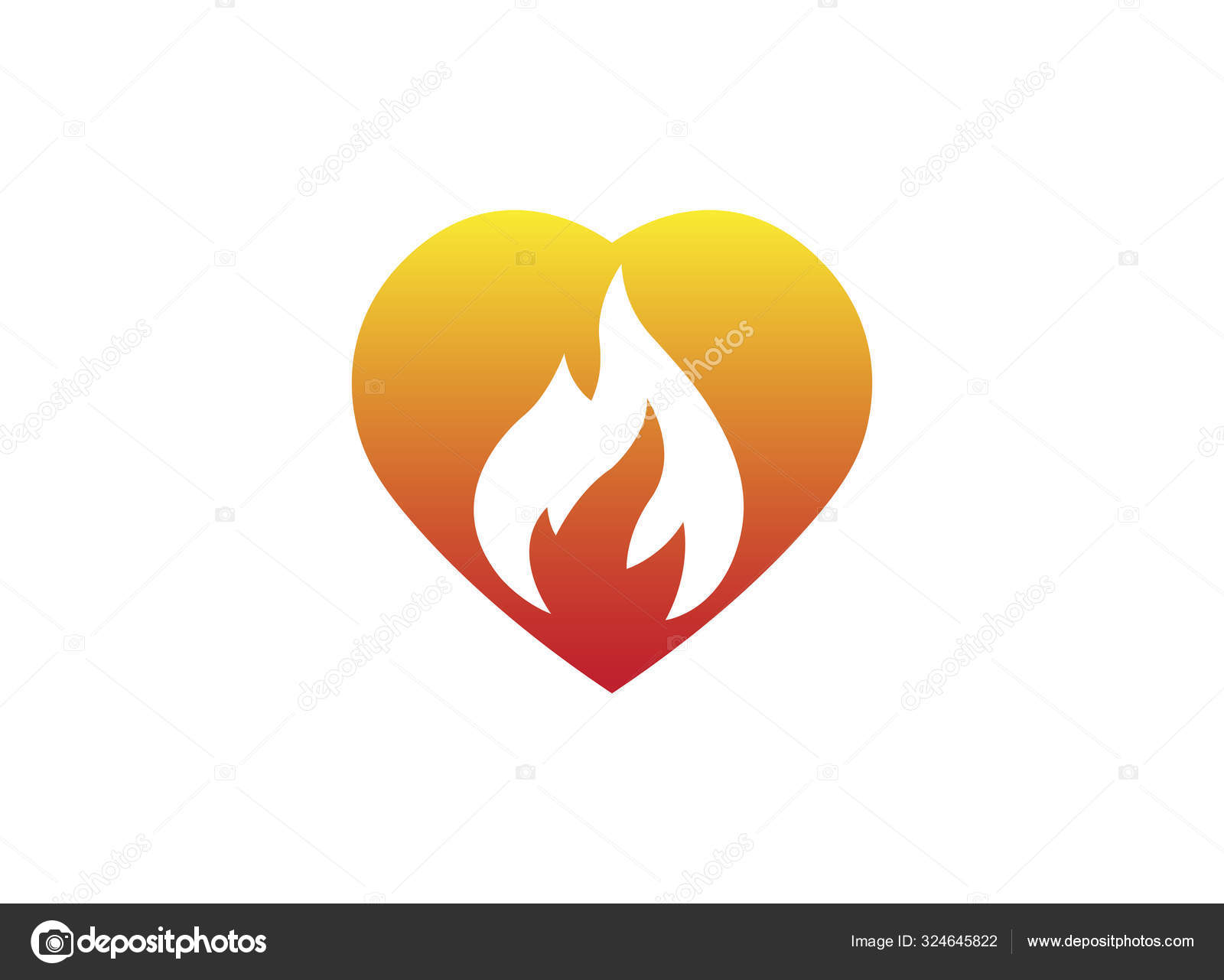 Fire Burning Heart Logo Design Illustration White Background Stock ...