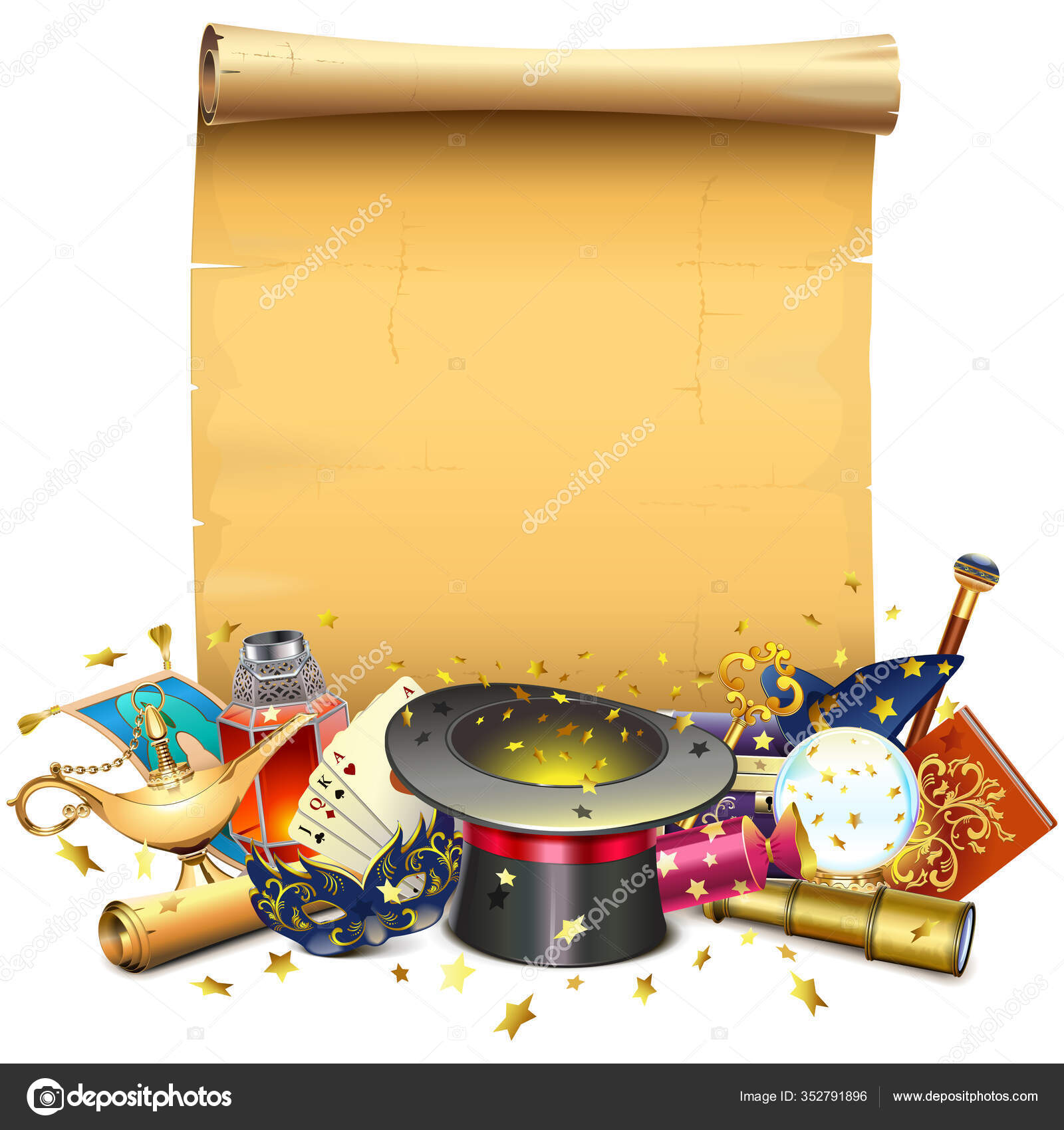Vector Magic Concept Paper Scroll Isolated White Background Stock ...